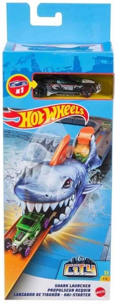 Игрален комплект Hot Wheels City - Изстрелвачка с количка, Акула ...