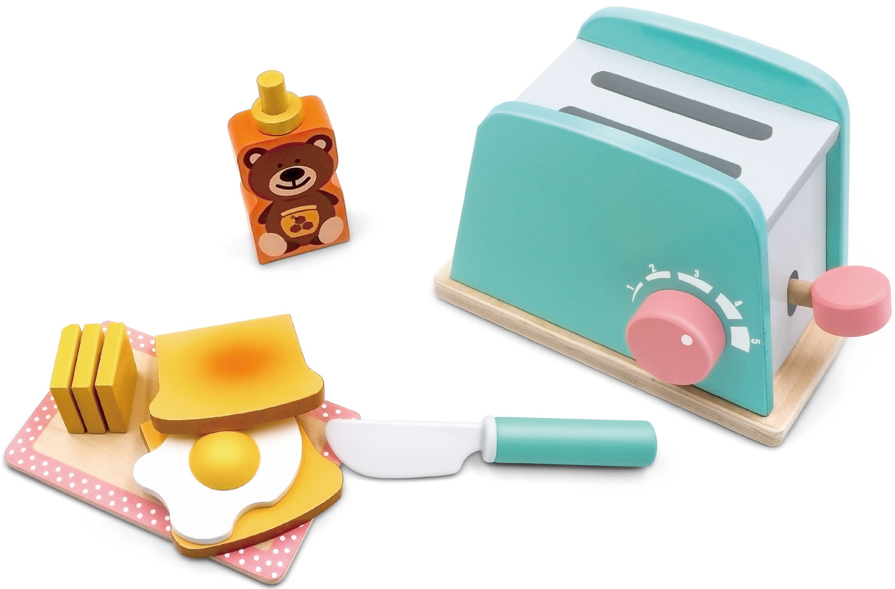 Игрален комплект Acool Toy - Дървен тостер и продукти за закуска, 8 ...