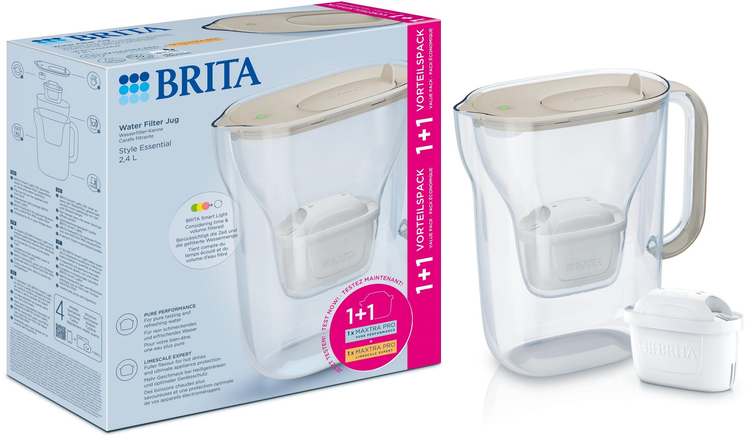 Кана BRITA - Style Cool Essential, LED, 2.4 l, с 2 Maxtra Pro, пясъчна ...