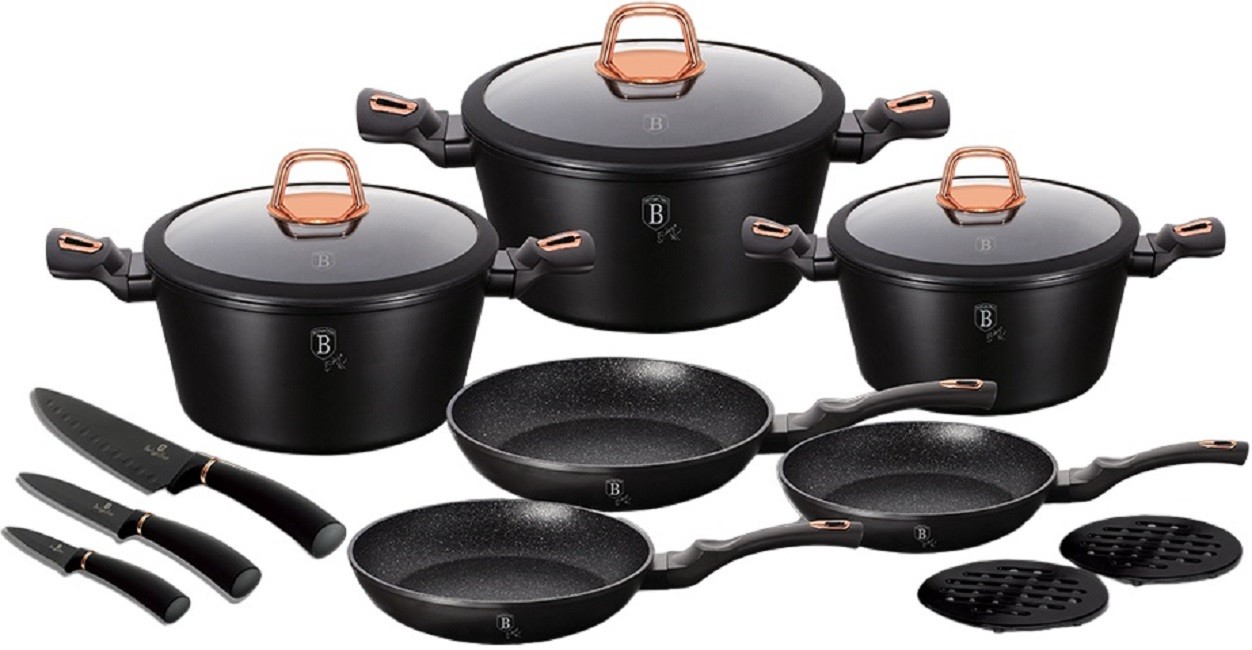 Комплект съдове за готвене Berlinger Haus - Black Rose Collection, 14 ...