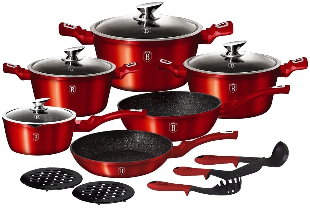 Комплект съдове за готвене Berlinger Haus - Metallic Line Burgundy Edition, 15 части | Ozone.bg