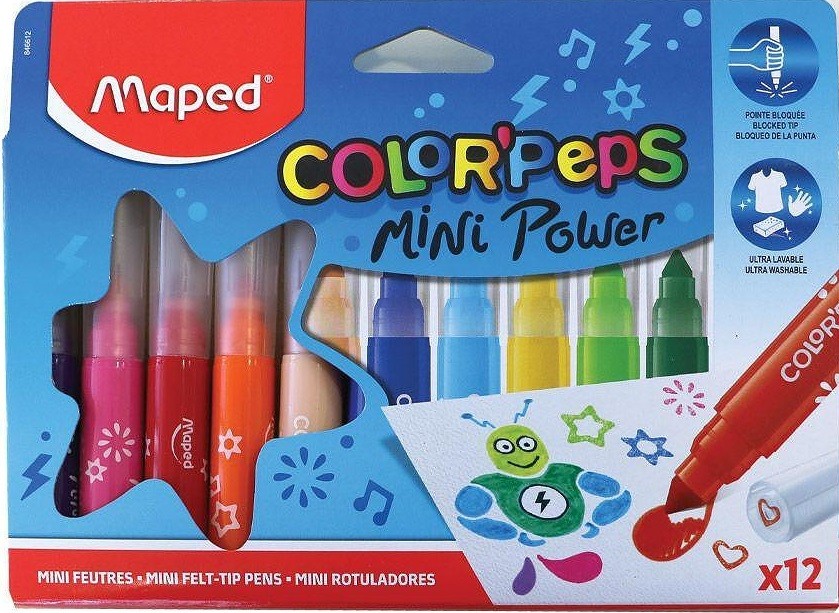 Комплект флумастери Maped Color Peps - Mini Power, 12 цвята | Ozone.bg