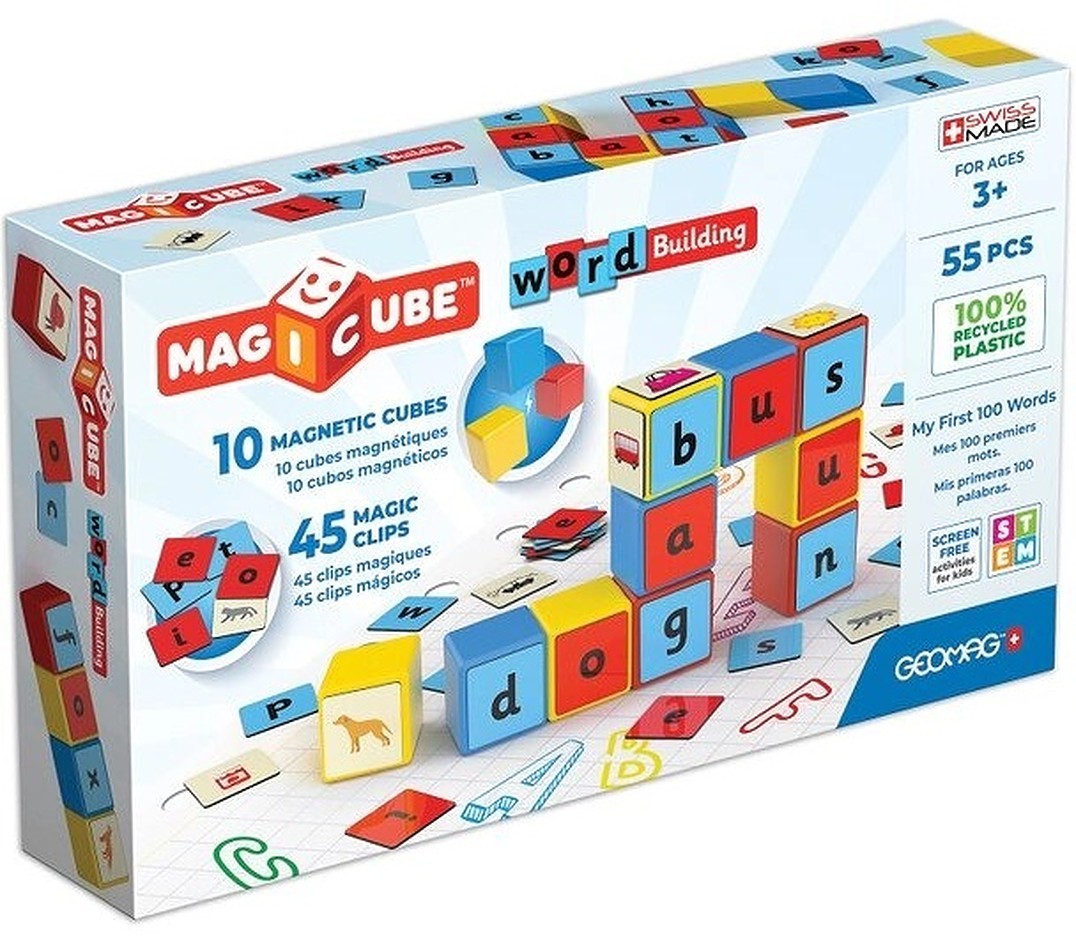 Комплект магнитни кубчета Geomag - Magicube, Word Building EU, 55 части ...