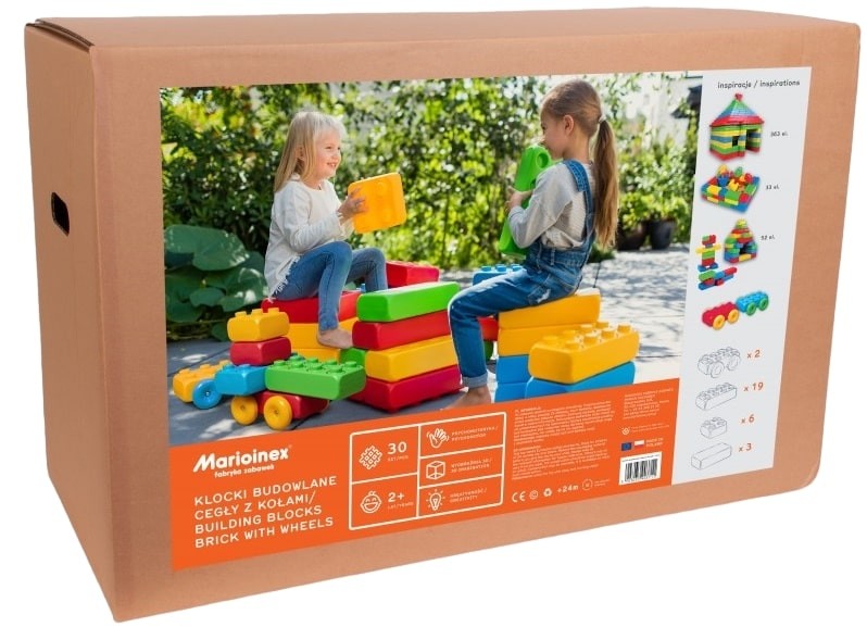 Kонструктор от строителни блокчета Marioinex - Maxi, с 2 колички, 30 ...