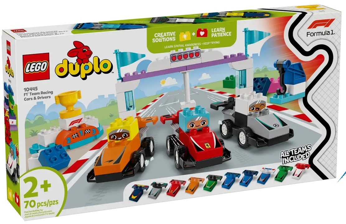 Конструктор LEGO Duplo - Отбор състезателни коли F1 и шофьори (10445 ...