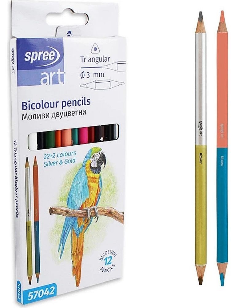 Комплект двуцветни моливи Spree Art - Триъгълни, Ø 3 mm, 12 х 2 броя ...