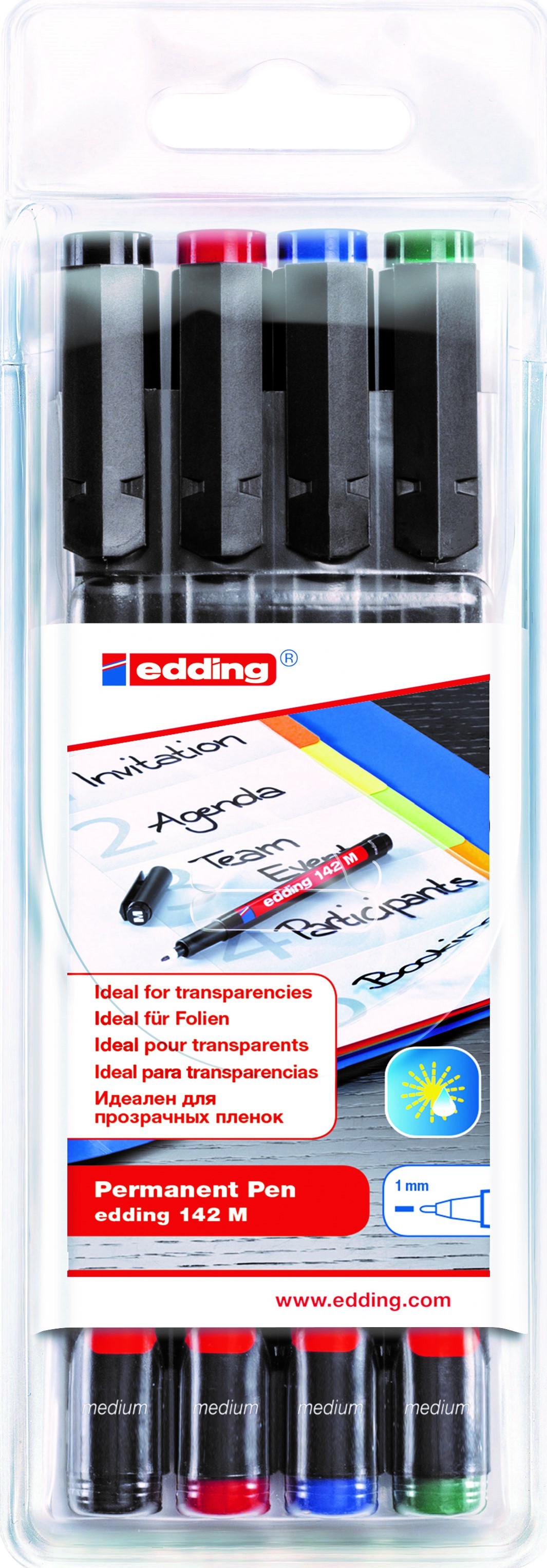 Комплект перманентен маркери Edding 142 - M, 4 цвята | Ozone.bg