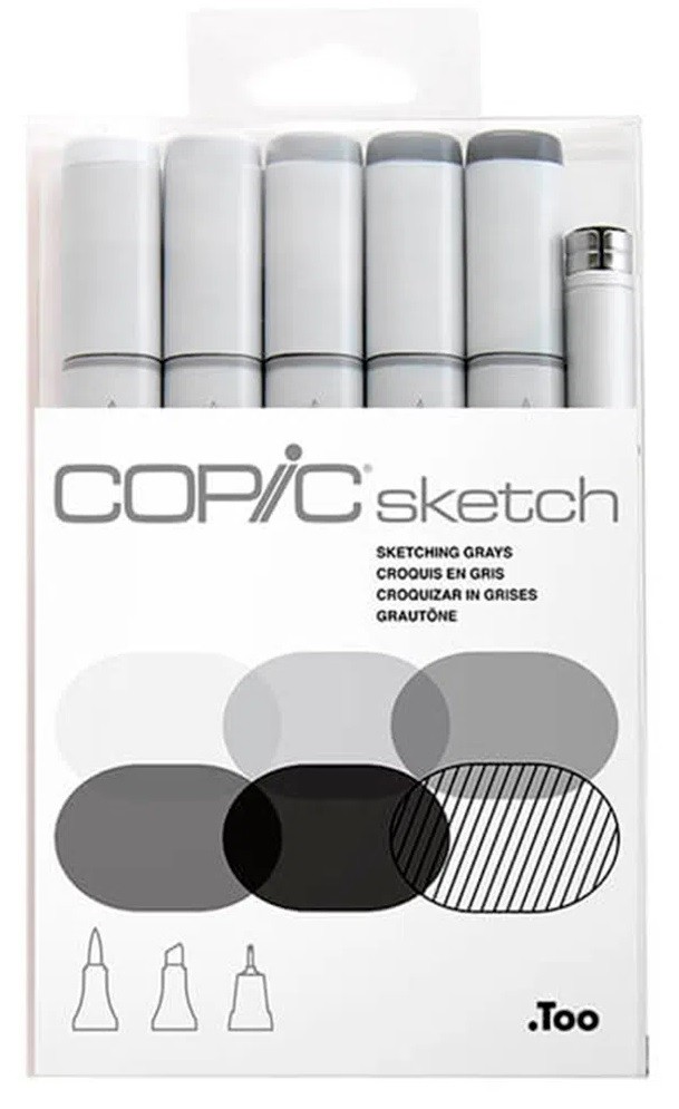 Комплект маркери Too Copic Sketch - Сиви за скициране, 5 броя + 1 multi ...