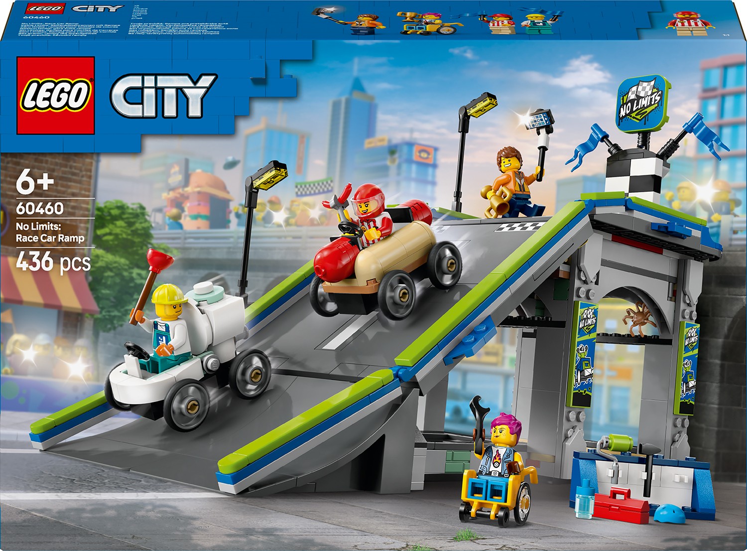 Конструктор LEGO City - Без ограничения: писта с рампа за състезателни ...