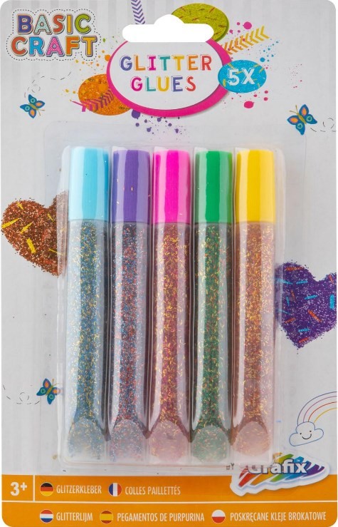 Комплект лепила Grafix Basic Craft - 5 цвята, брокат | Ozone.bg