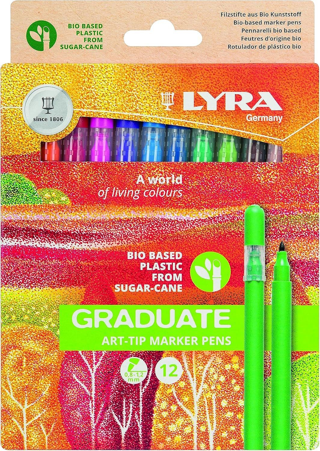 Флумастери LYRA Graduate Art Tip 12 цвята 1.2 мм, био пластмаса ...