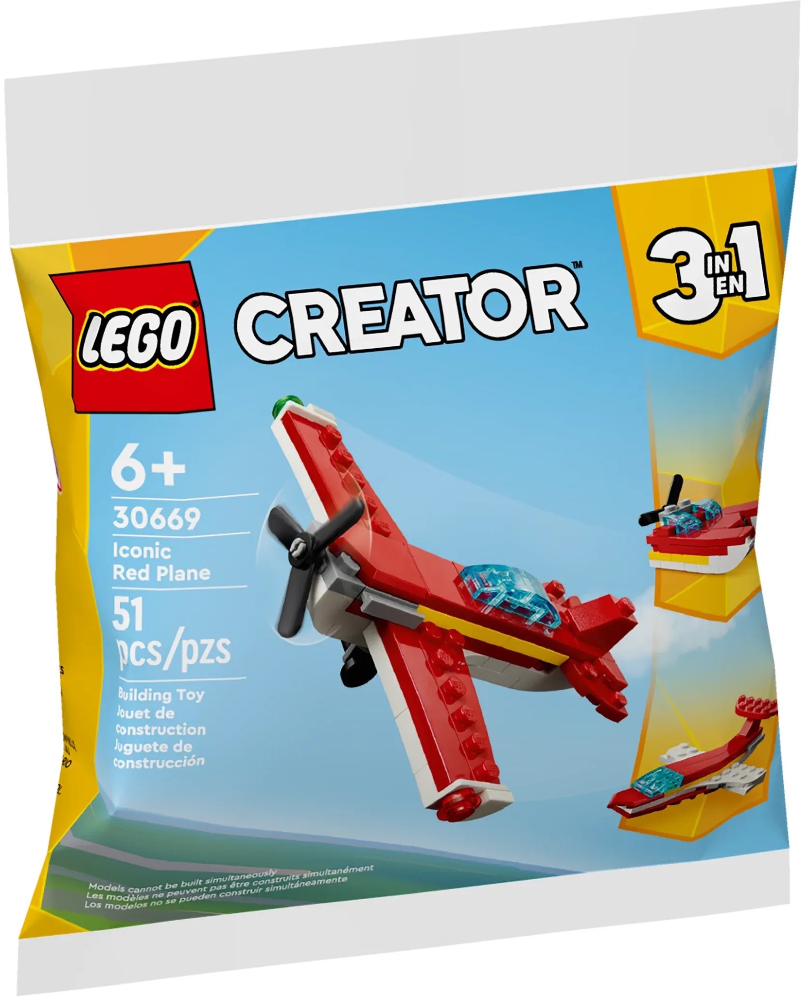 Конструктор LEGO Creator 3 в 1 - Емблематичен червен самолет (30669 ...