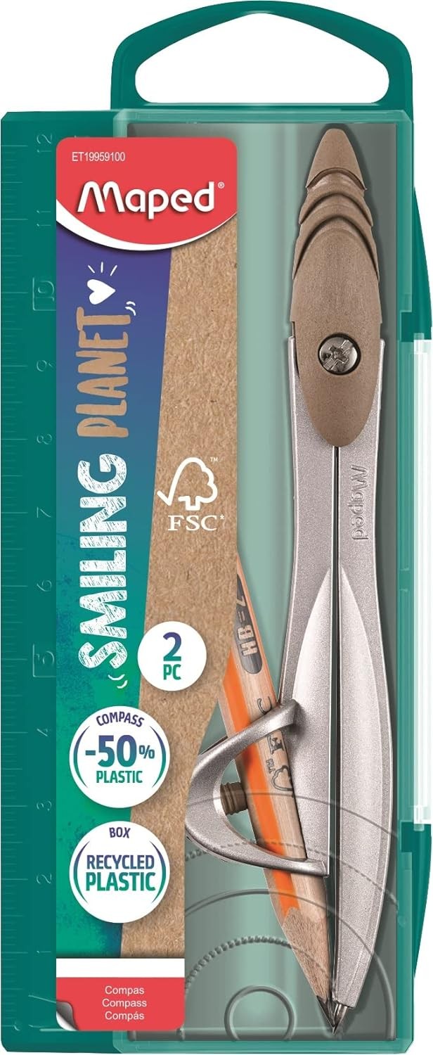 Комплект за чертане Maped Smiling Planet - Пергел и молив, в кутия ...