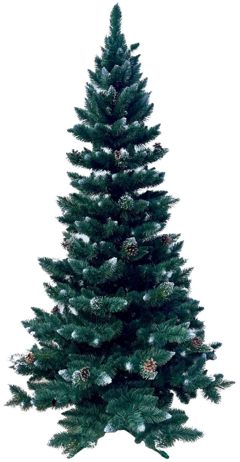 Коледна елха Alpina - Заснежен бор с шишарки, 150 cm, Ø 55 cm, зелена ...