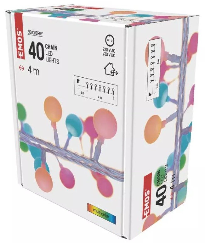 LED Лампички Emos - Big Cherry Timer, 40 броя, 3.6W, 4 m | Ozone.bg