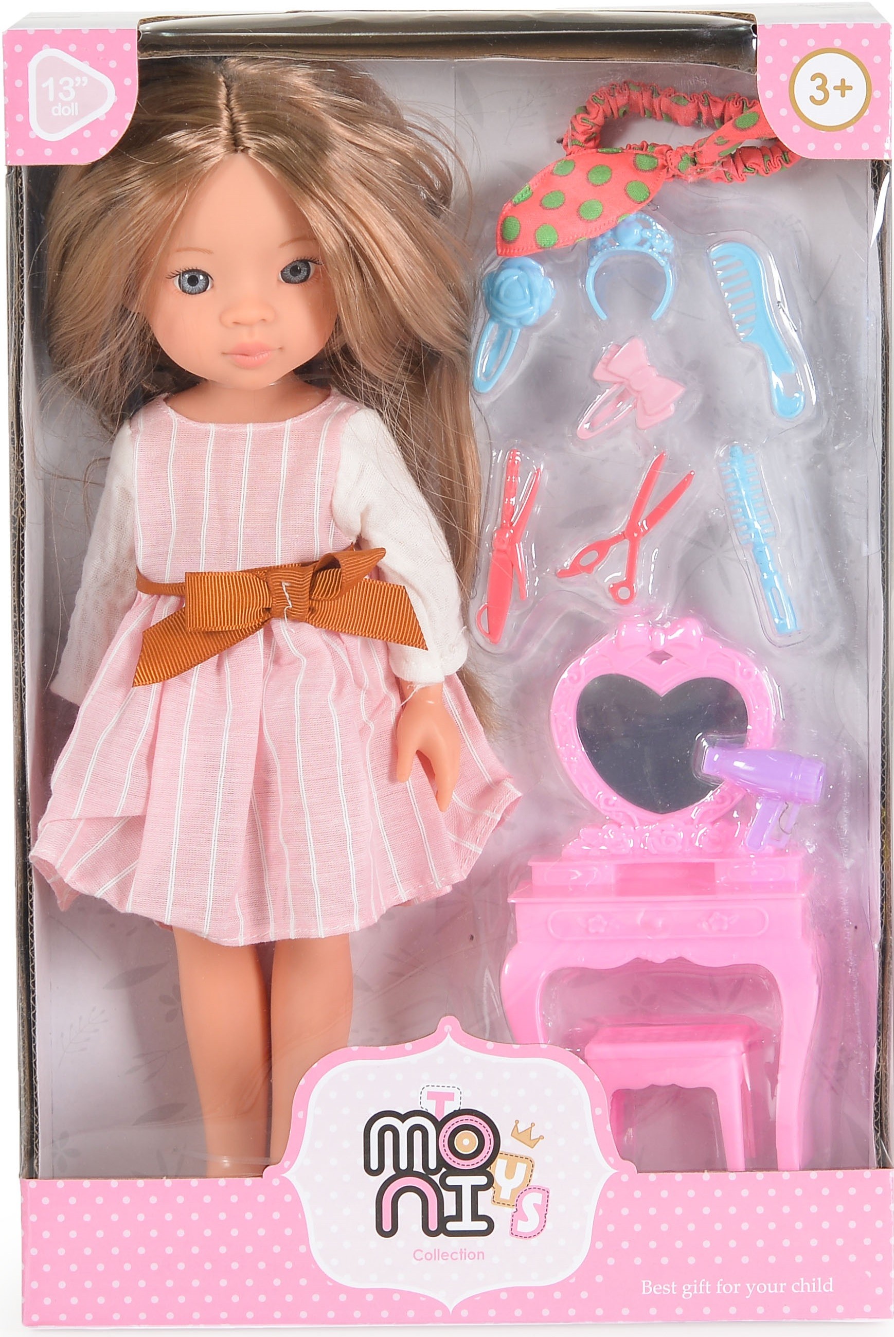 Кукла Moni Toys - Pretty Doll, с розова рокля и аксесоари, 33 cm ...