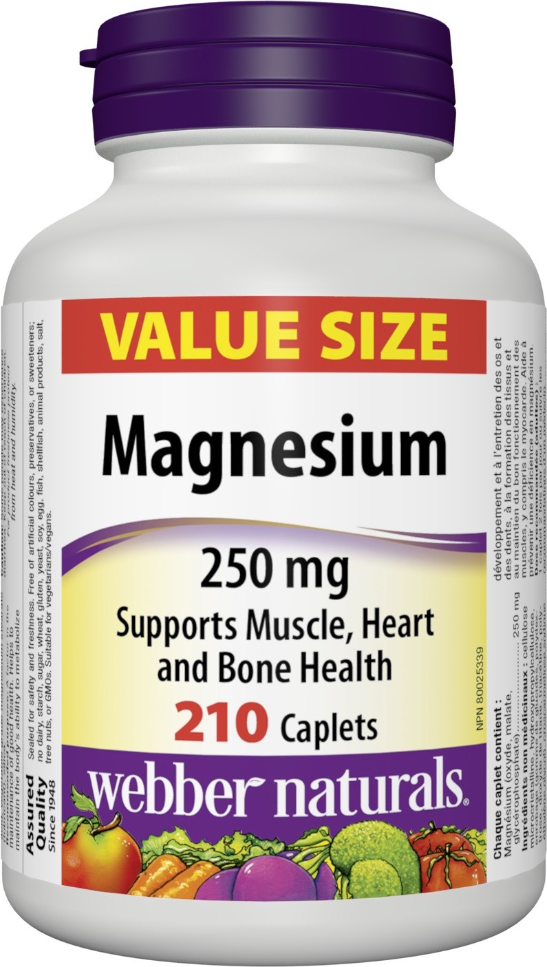 Magnesium, 250 mg, 210 каплети, Webber Naturals | Ozone.bg