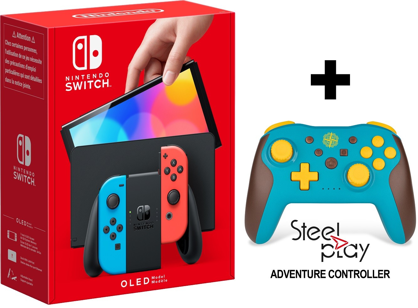 Nintendo Switch OLED - Red & Blue + Steelplay Adventure Wireless ...