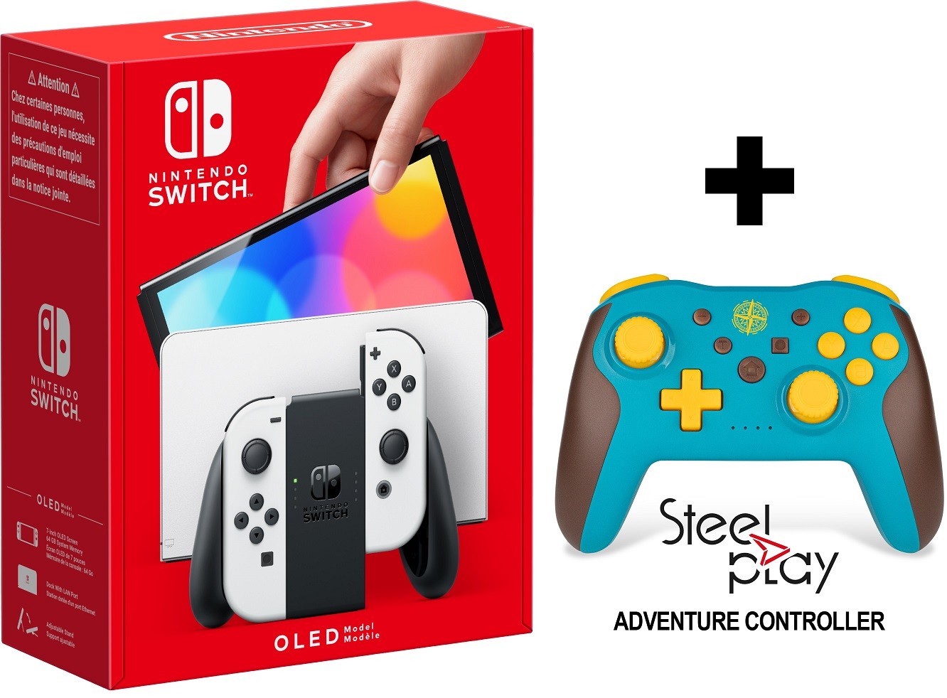Nintendo Switch OLED - White + Steelplay Adventure Wireless Controller ...
