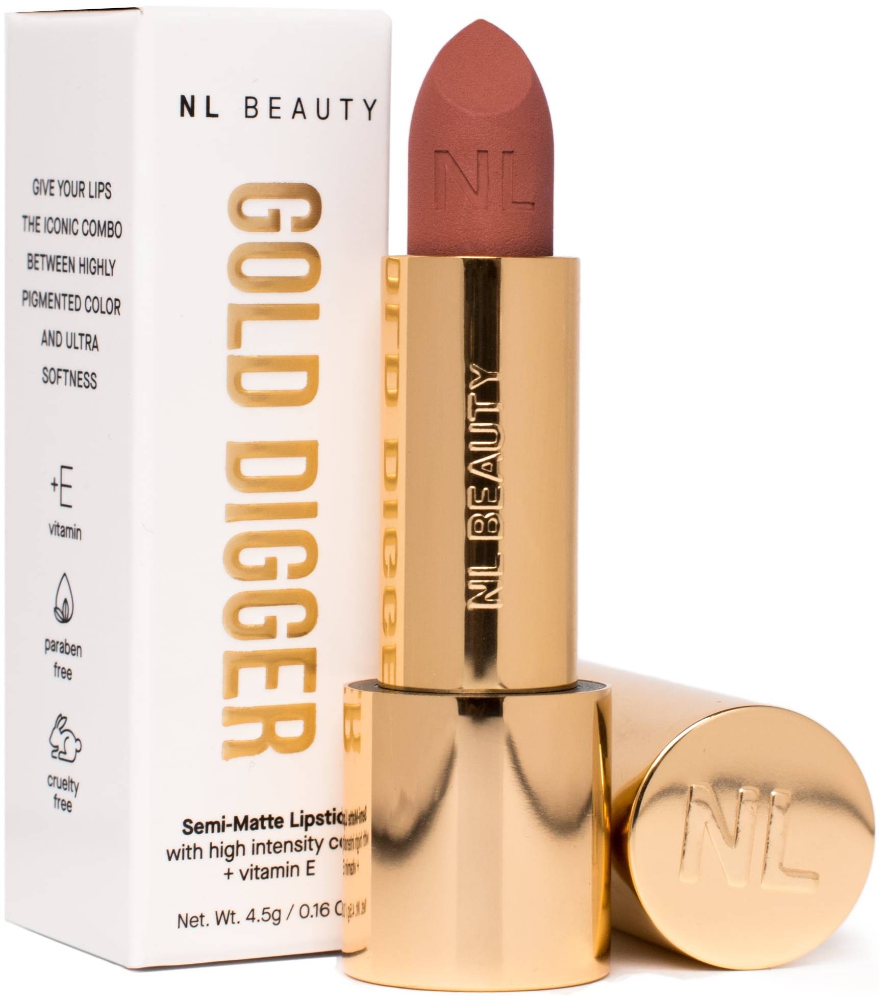 NL Beauty Дълготрайно полуматово червило Gold Digger, 02 Sugar Baby, 4. ...