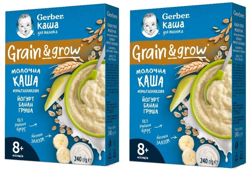 Овесено-пшенична млечна каша Nestle Gerber - Йогурт с банан и круша, 8 м+, 2 х 240 g | Добра ...