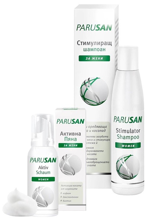 Parusan Комплект - Стимулиращ шампоан за жени и Активна пяна за коса за ...