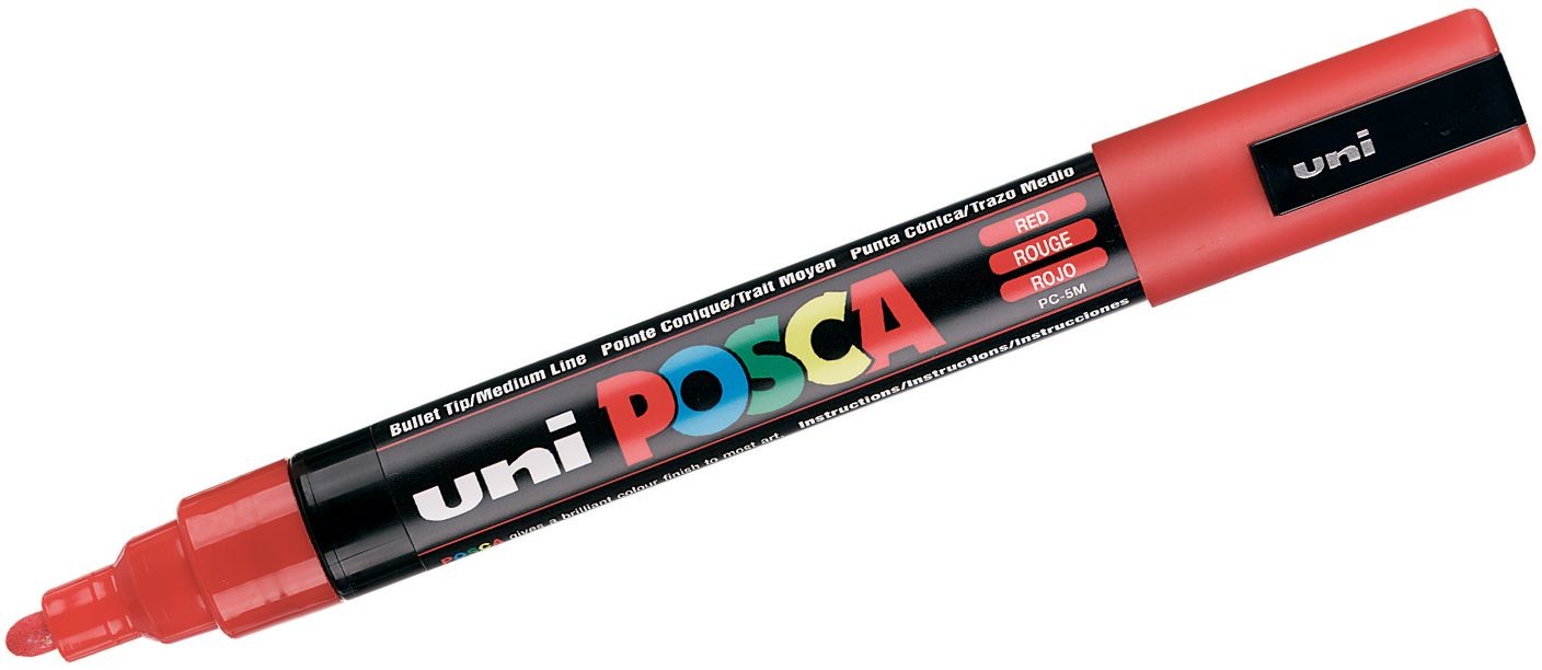 Перманентен маркер с объл връх UNI POSCA - PC-5M, 2.5 mm, червен | Ozone.bg