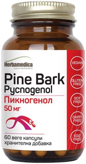 Pine Bark Pycnogenol, 50 mg, 60 капсули, Herbamedica | Ozone.bg