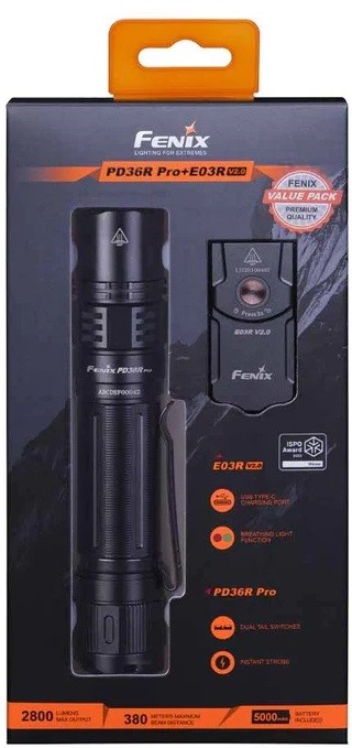 Подаръчен комплект Fenix - Фенер PD36R Pro и фенерче E03R V2.0 | Ozone.bg