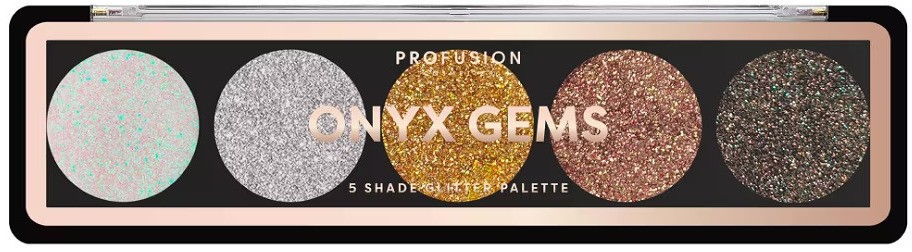 Profusion Cosmetics Палитра брокат за очи Onyx Gems, 5 цвята | Ozone.bg