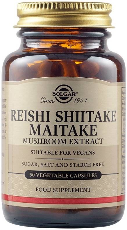 Reishi Shiitake Maitake Mushroom Extract, 50 растителни капсули, Solgar ...