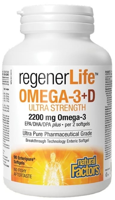 RegenerLife Omega-3 + D, 90 капсули, Natural Factors | Ozone.bg