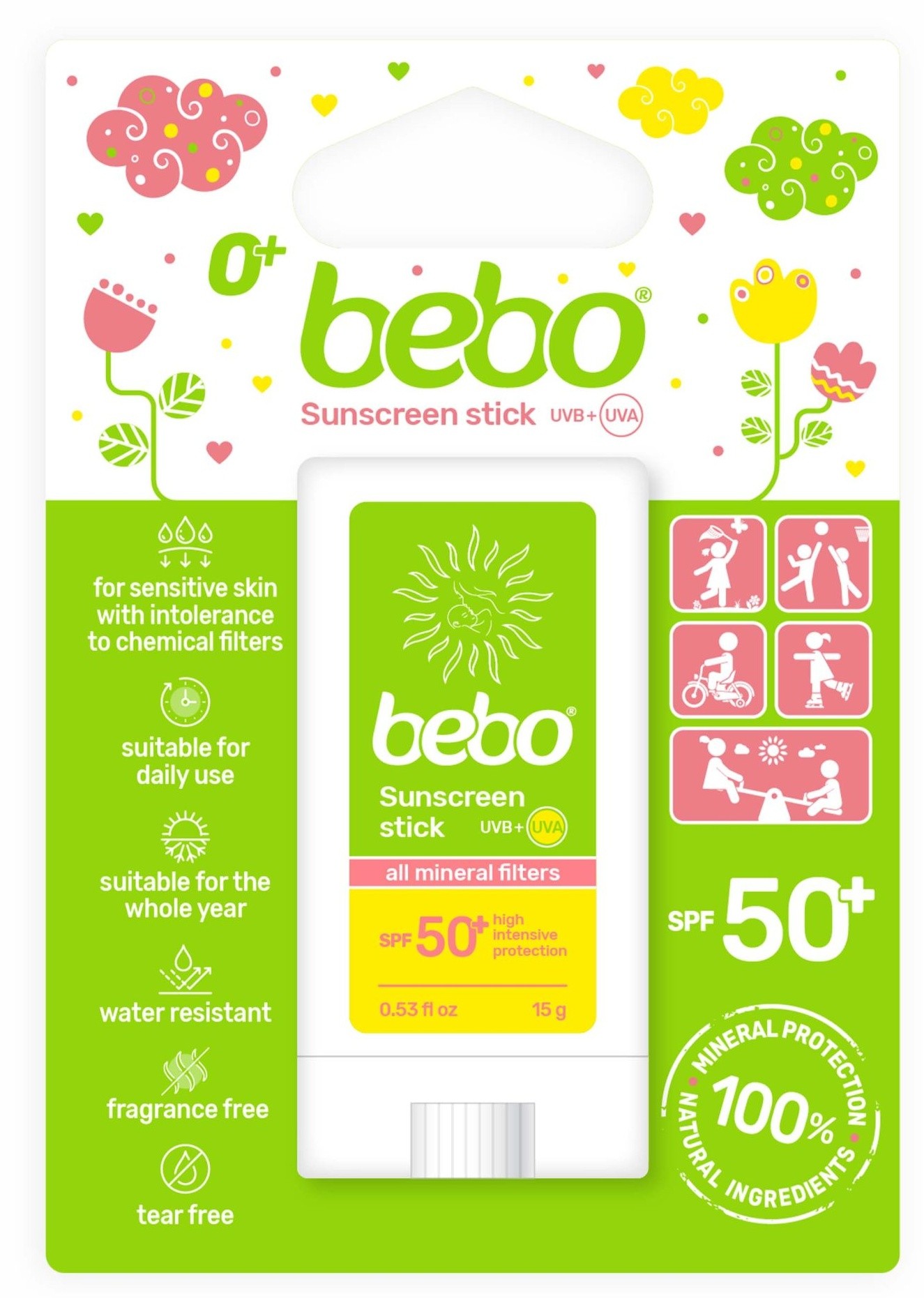 Слънцезащитен минерален стик Бебо - SPF 50+, 15 g | Добра цена | Ozone.bg