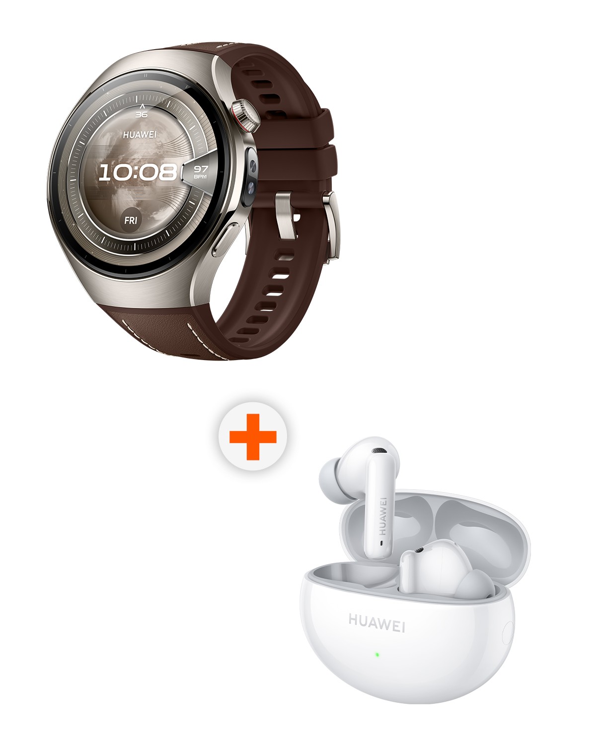 Смарт часовник Huawei - Watch 5, 46 mm, Jupiter Brown + Безжични ...