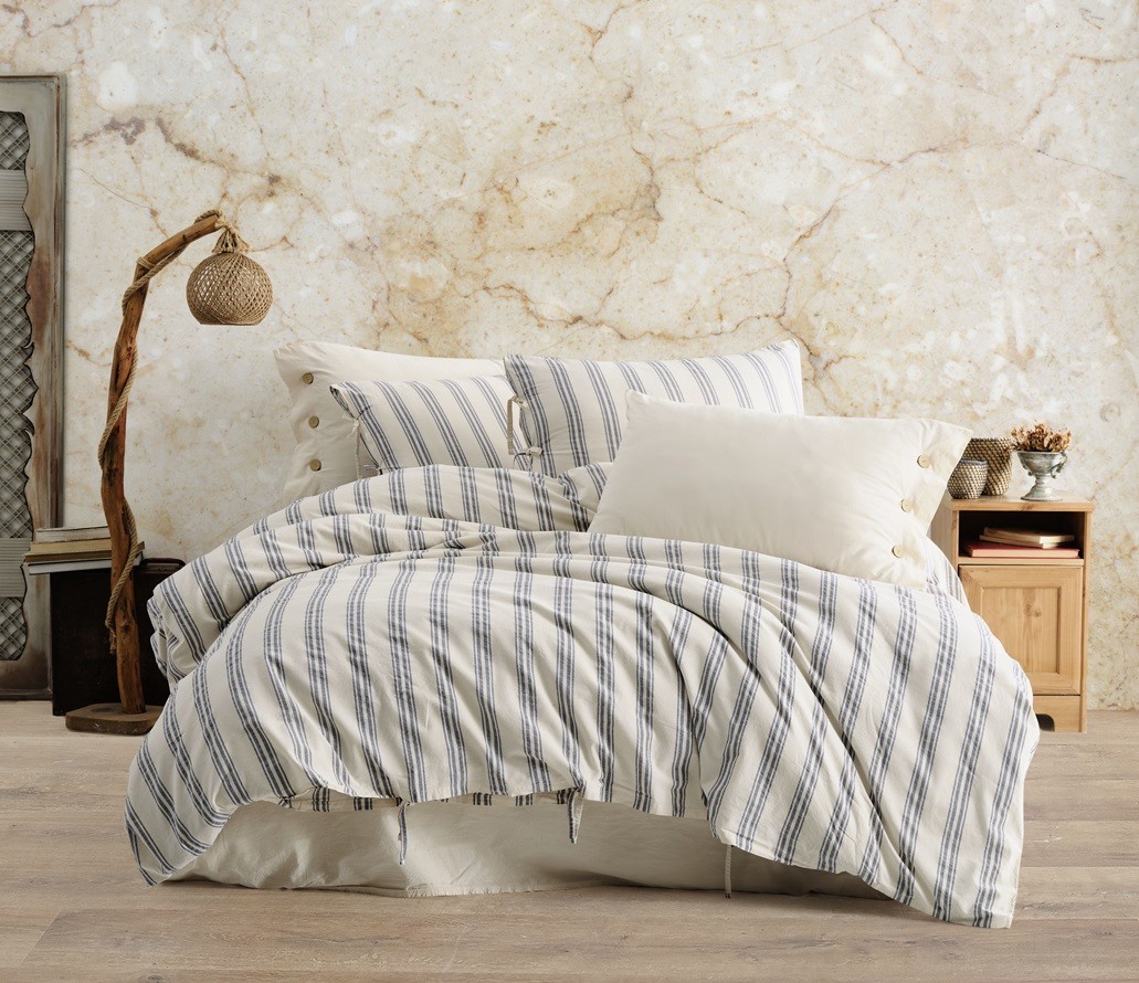 Спален комплект Via Bianco - Washed linen, сини райета | Ozone.bg