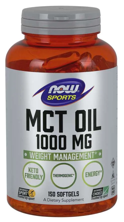 Sports MCT Oil, 1000 mg, 150 капсули, Now | Ozone.bg