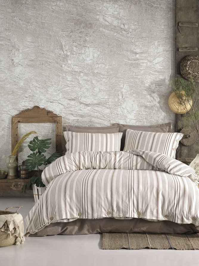 Спален комплект Via Bianco - Washed linen, кафяви райета | Ozone.bg