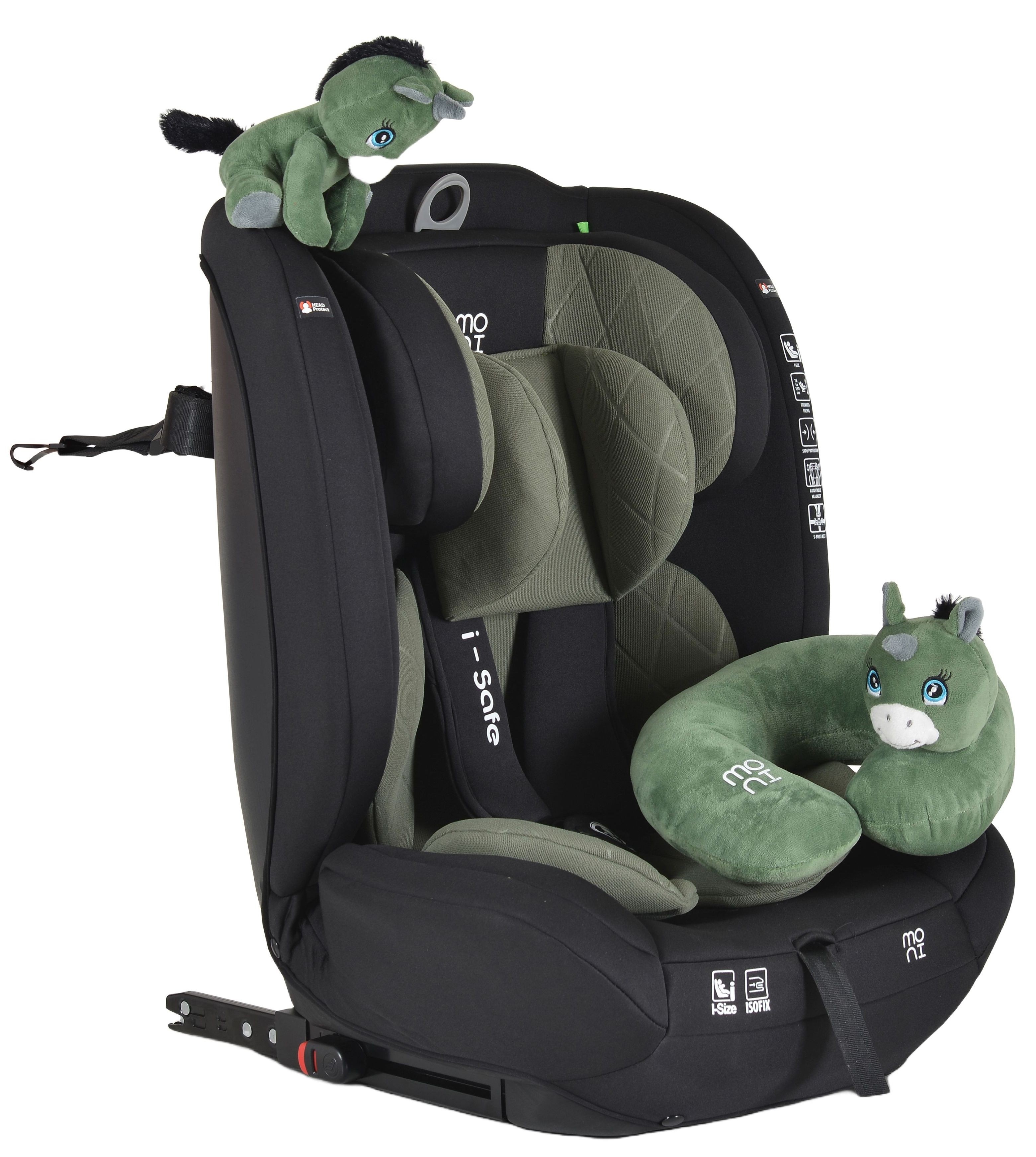 Стол за кола Moni - i-Safe, i-Size, IsoFix, 76-150 cm, зелен + подарък играчка | Ozone.bg