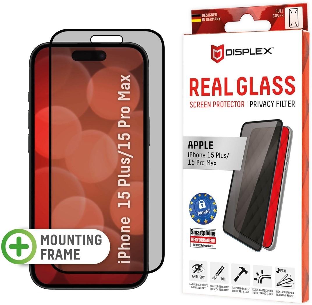 Стъклен протектор Displex - Real Glass Privacy Filter, iPhone 15 Plus ...