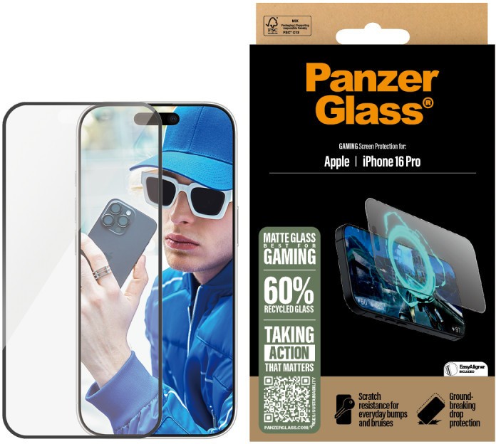 Стъклен протектор PanzerGlass - iPhone 16 Pro, Gaming, Ultra-Wide Fit ...