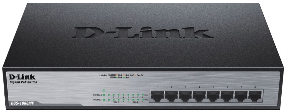 Суич D-Link - DGS-1008MP, 8 порта, черен | Ozone.bg