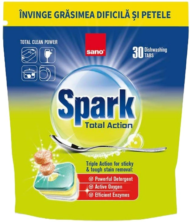 Таблетки за съдомиялна Sano - Spark Total Action, 30 броя | Ozone.bg