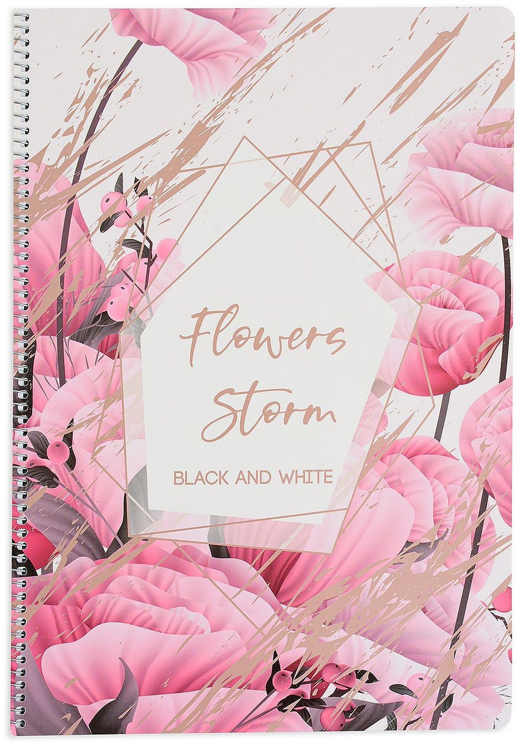Тетрадка със спирала Black&White Flowers Storm - А4, 105 листа, асортимент | Ozone.bg