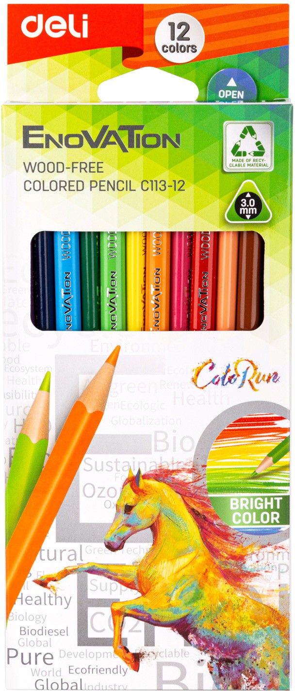 Цветни моливи Deli Enovation - EC113-12, 12 цвята | Ozone.bg