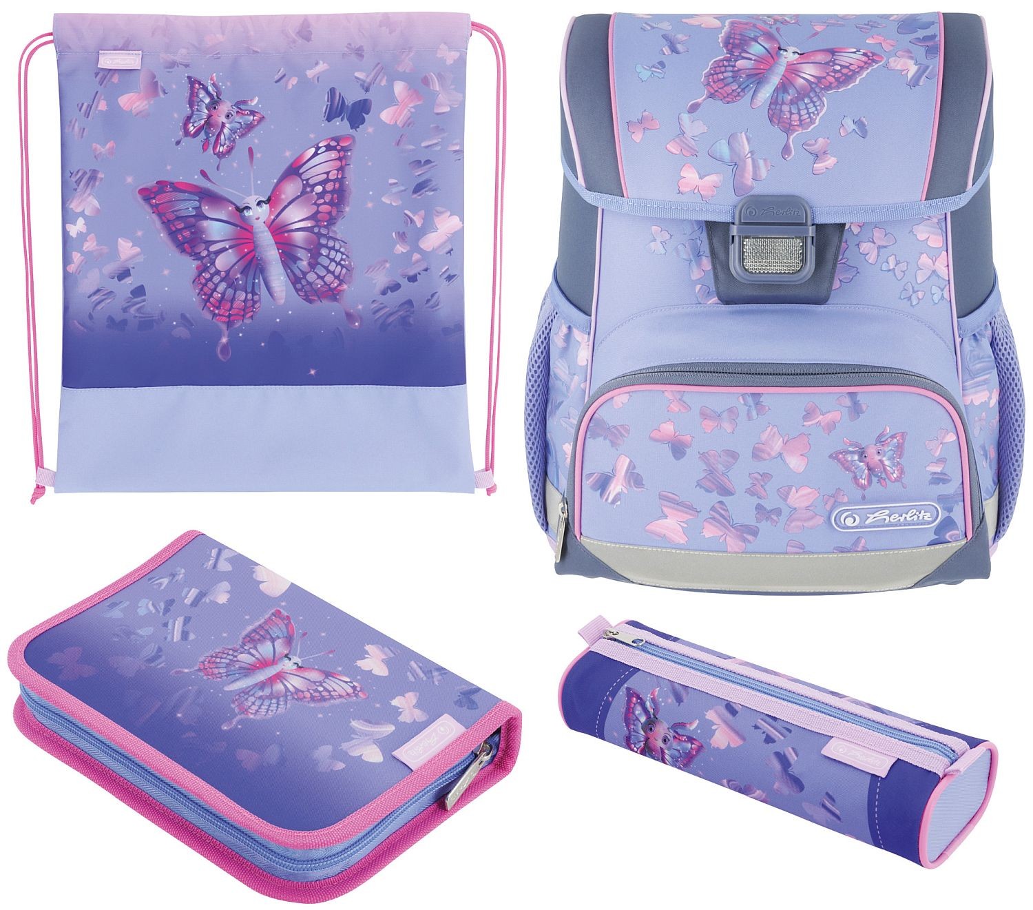 Ученически комплект Herlitz Loop Plus - Butterfly Paradise, 4 части ...