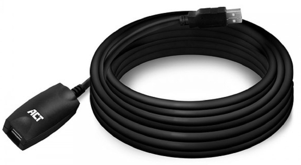 Удължителен кабел ACT - AC6005, USB-A/USB-A, 5 m, черен | Ozone.bg