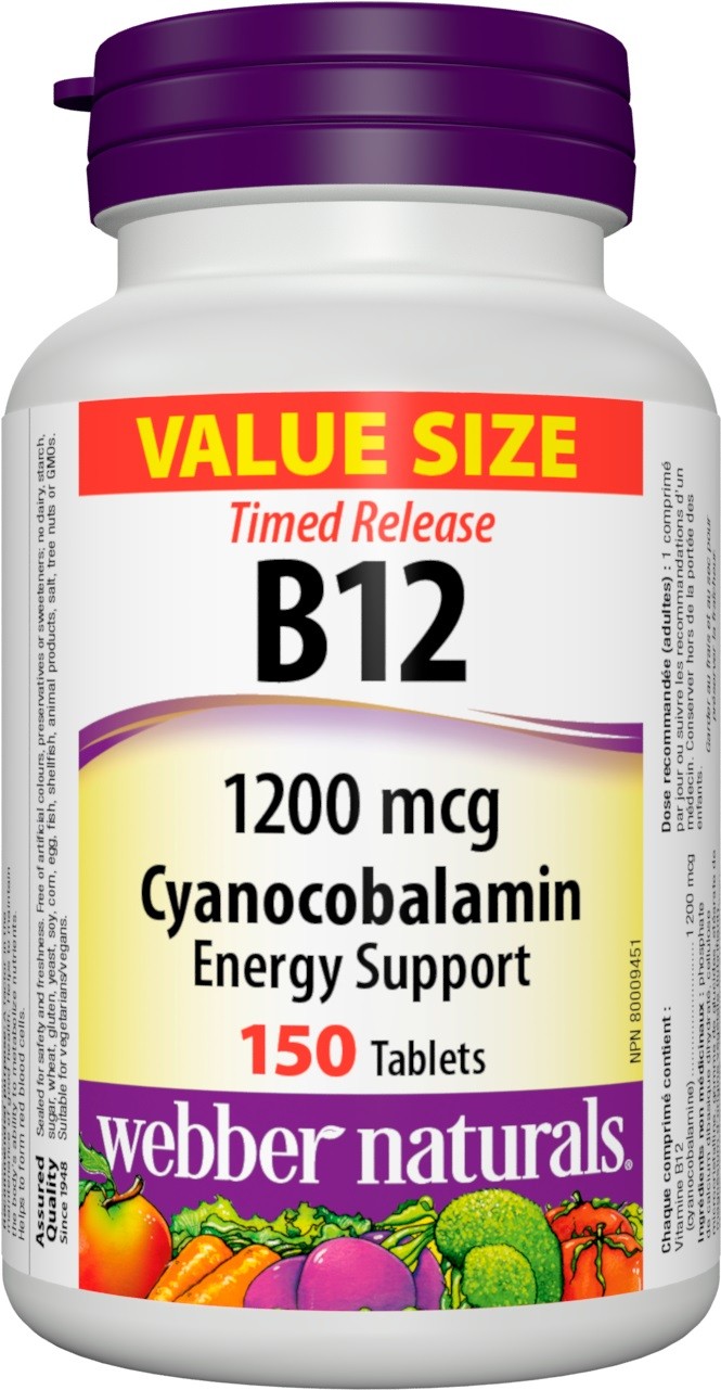 Vitamin B12, 1200 mcg, 150 таблетки, Webber Naturals | Ozone.bg
