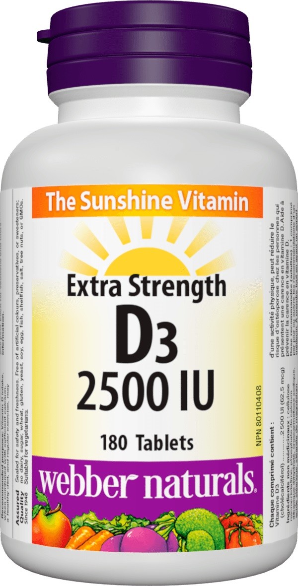 Vitamin D3, 2500 IU, 180 таблетки, Webber Naturals | Ozone.bg
