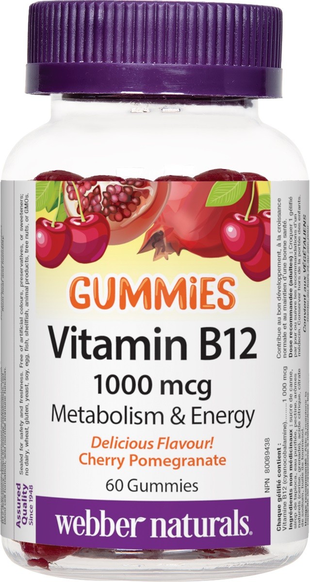 Vitamin B12 Gummies, 1000 mcg, 60 таблетки, Webber Naturals | Ozone.bg