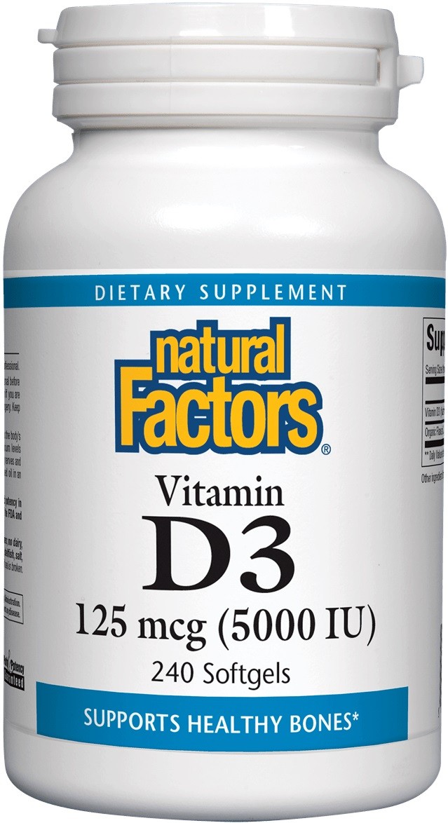 Vitamin D3, 5000 IU, 240 капсули, Natural Factors | Ozone.bg